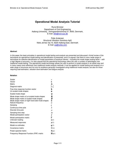 Operational Modal Analysis Tutorial Pdf Finite Element Method Normal Mode
