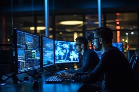 Premium Ai Image Portrait Of Two Programmers Working In A Monitoring