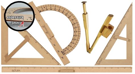 Conj 3 Kit Geométrico Do Professor Mdf Com 3 Réguas 1 Metro Com Pegador