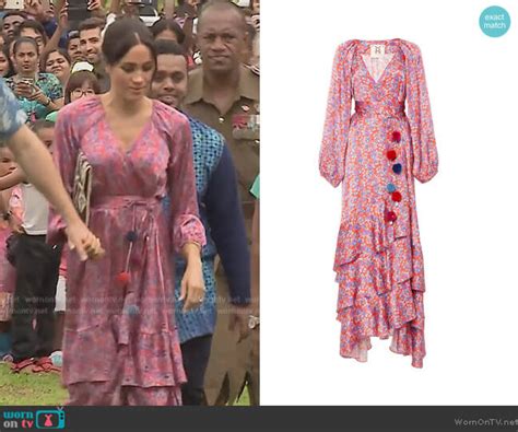 Wornontv Meghans Pink Printed Pom Pom Dress On Harry And Meghan