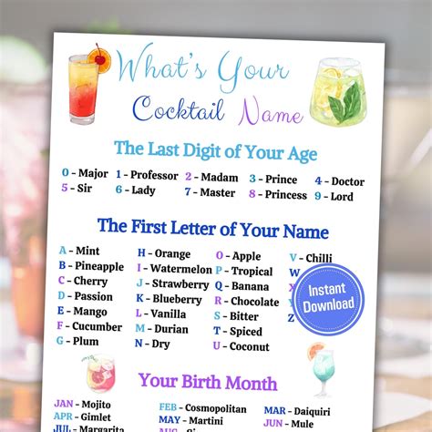 Whats Your Cocktail Name Printable Cocktail Name Generator