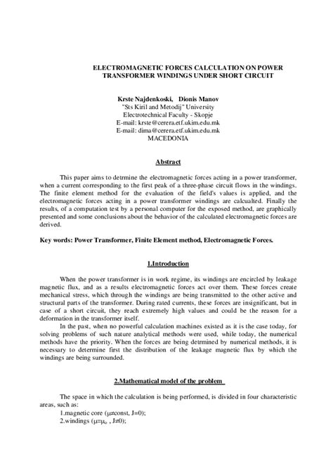 Pdf Electromagnetic Forces Calculation On Power Transformer Windings Under Short Circuit
