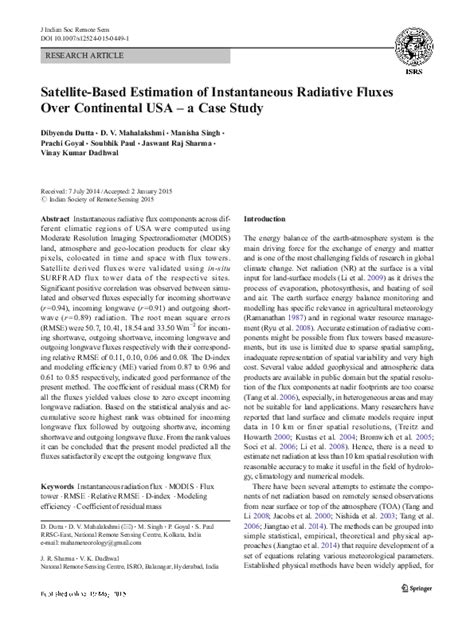 Pdf Satellite Based Estimation Of Instantaneous Radiative Fluxes Over Continental Usa A Case