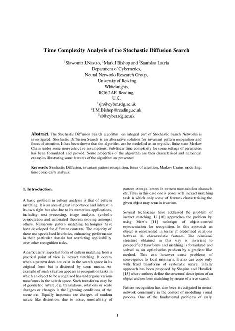 Pdf Time Complexity Analysis Of The Stochastic Diffusion Search