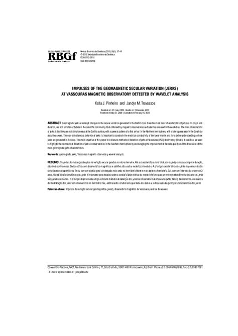 Pdf Wavelet Analysis Of Geomagnetic Jerks In Brazil