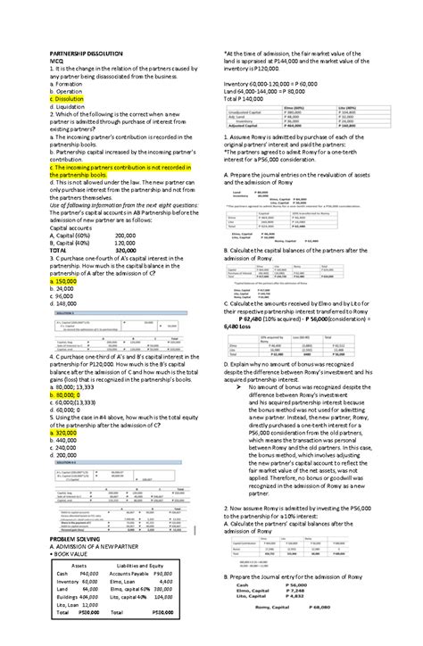 Partnership Dissolution Mcq And Problem Solving Notes For Accounting