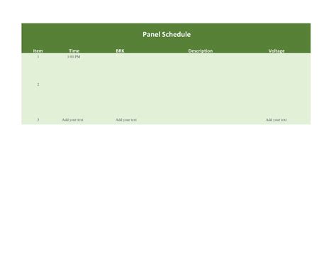 Free Printable Panel Schedule Templates Pdf Excel Sample