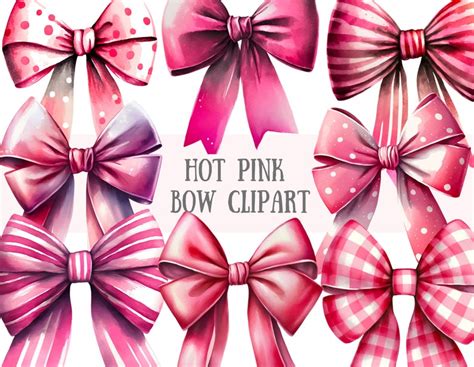 Watercolour Hot Pink Bows Clipart Bright Pink Satin Bow Png Etsy