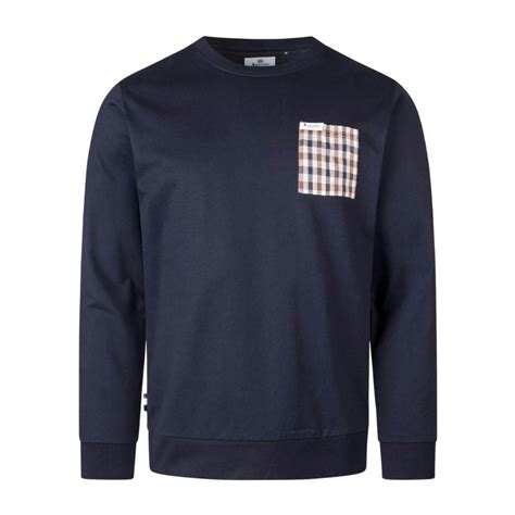 Aquascutum Active Iconic Pocket Crewneck Navy Blue Rackhams
