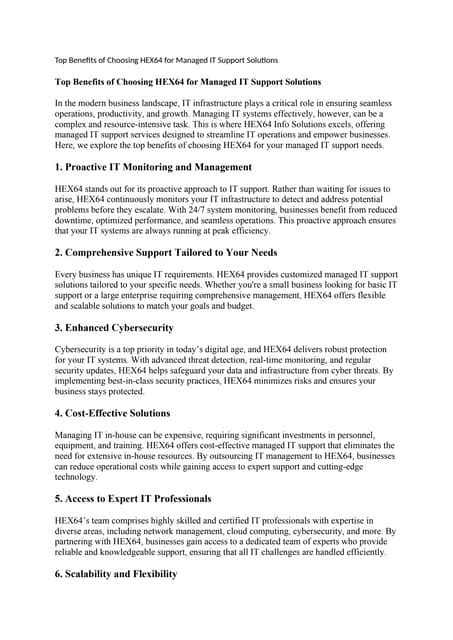 Remote Infrastructure Management Solutions By Hex64 Docx