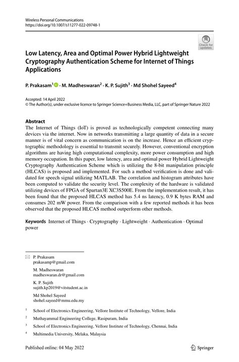 pdf low latency area and optimal power hybrid lightweight
