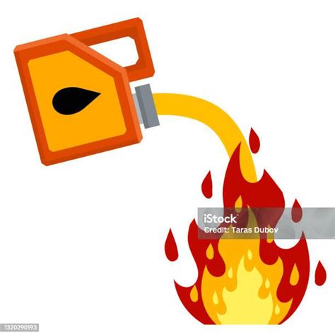 연료가 있는 캐니스터 오일용기 인화성 물체 위험과 화재 위험한 불꽃을 급수 흰색 배경에 격리 된 평면 만화 아이콘 그림입니다 붉은 가스 탱크 가솔린에 대한 스톡 벡터 아트