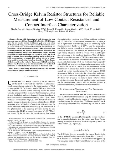 Pdf Cross Bridge Kelvin Resistor Structures For Reliable Measurement Of Low Contact