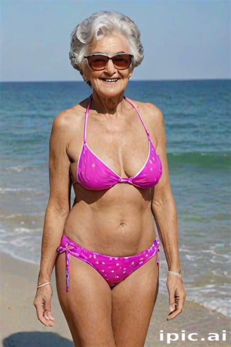 Confident Elderly Woman Enjoying A Day At The Beach In Summer