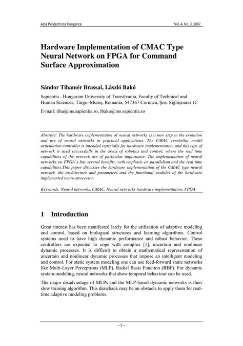 pdf hardware implementation of cmac type neural network on fpga for command surface approximation