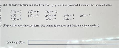 solved the following information about functions f g ﻿and h