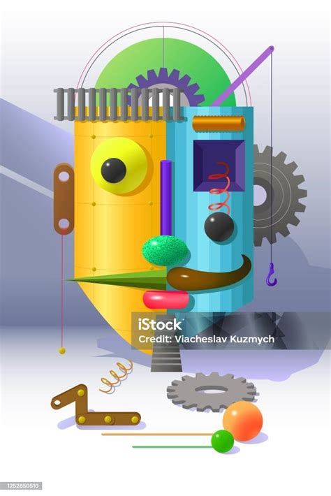 벡터 그래픽 다른 개체와 세부 정보로 구성된 초상화입니다 볼륨 형태의 로봇의 머리 공학에 대한 스톡 벡터 아트 및 기타 이미지