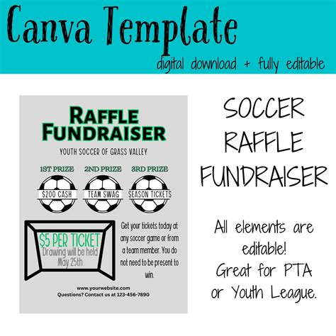 Soccer Raffle Fundraiser Editable Template For Pta Or Community Etsy