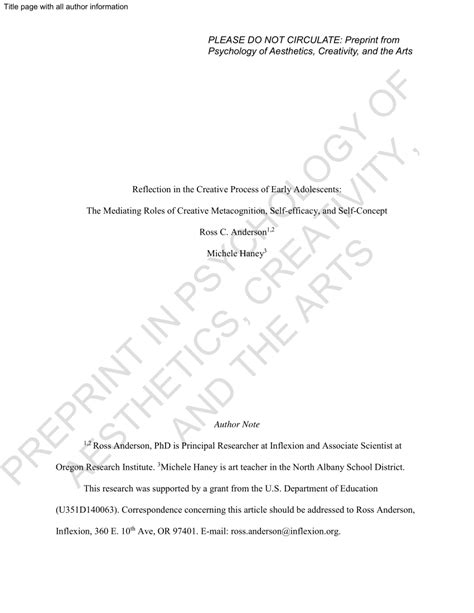 Pdf Reflection In The Creative Process Of Early Adolescents The Mediating Roles Of Creative