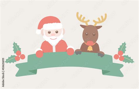 Vecteur Stock 크리스마스 산타와 루돌프 라벨 일러스트 이미지 Adobe Stock