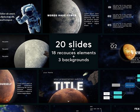 Space Solar System Canva Dark Template I Digital Download Editable Presentation Dark