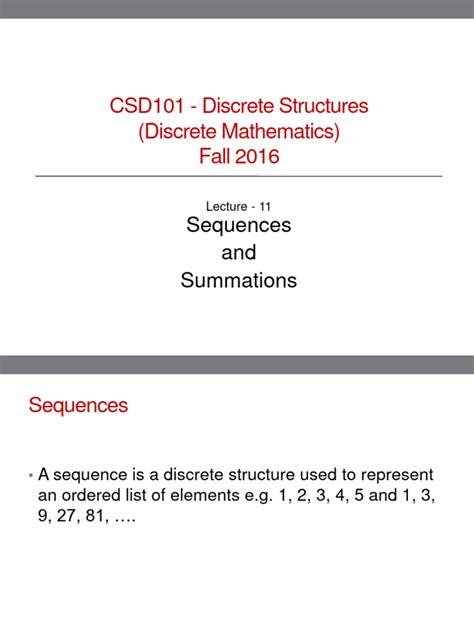 Discrete Structures Lecture 11 Pdf Summation Sequence