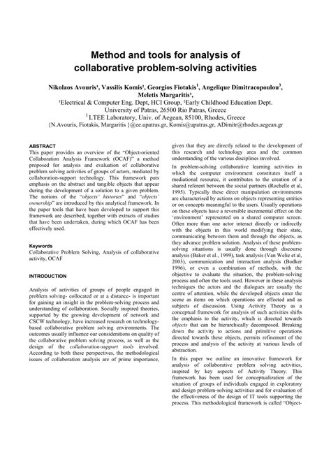 Pdf Method And Tools For Analysis Of Collaborative Problem Solving