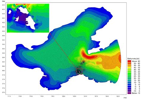 Unstructured Triangular Grid And Bathymetry Of The Computational Domain Download Scientific