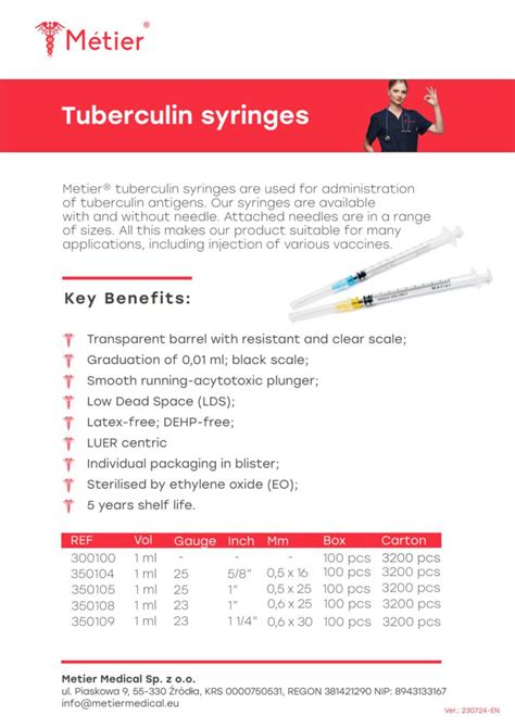 Tuberculin Syringes Metier Medical Europe