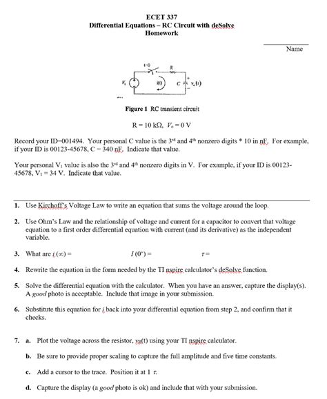 ECET Differential Equations RC Circuit With Chegg