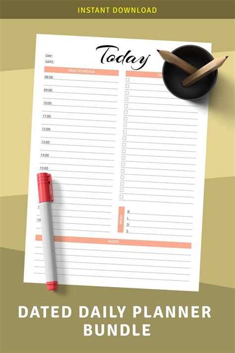 Dated Daily Planner Templates Bundle Day Planner Sheets Day Planning Sheet Daily Planner