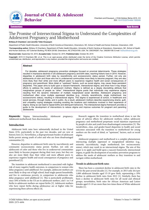 Pdf The Promise Of Intersectional Stigma To Understand The Complexities Of Adolescent