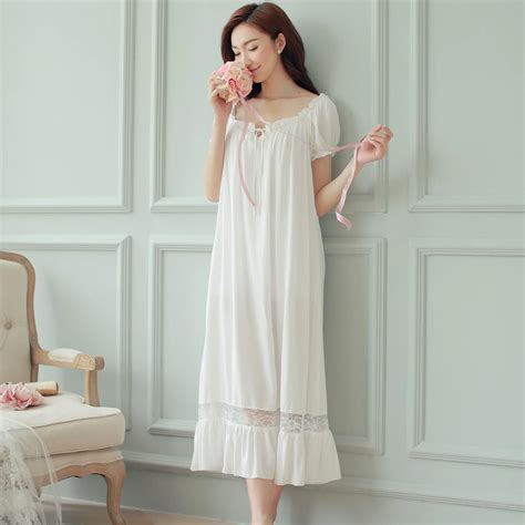 Hot Womens Long Sleeping Dress White Nightgown Short Sleeve Summer