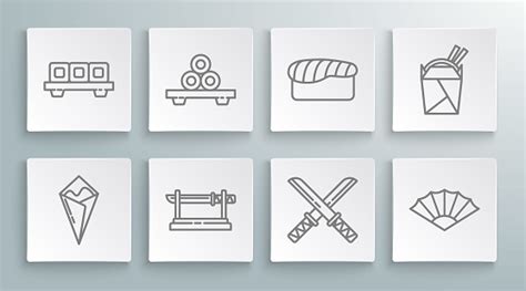 세트 라인 테마 키 롤 도마에 스시 전통 일본 카타나 종이 중국어 또는 일본 접는 팬 아시아 국수 종이 상자 및 젓가락 및