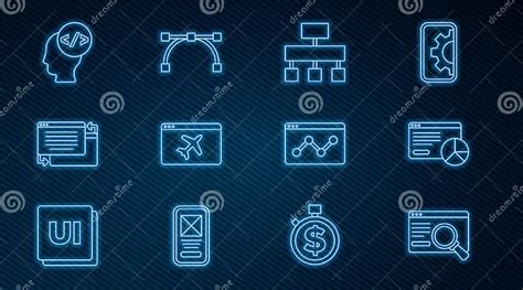 Set Line Ui Or Ux Design Website Statistic Site Map Template Front