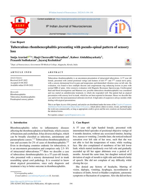 Pdf Tuberculous Rhombencephalitis Presenting With Pseudo Spinal