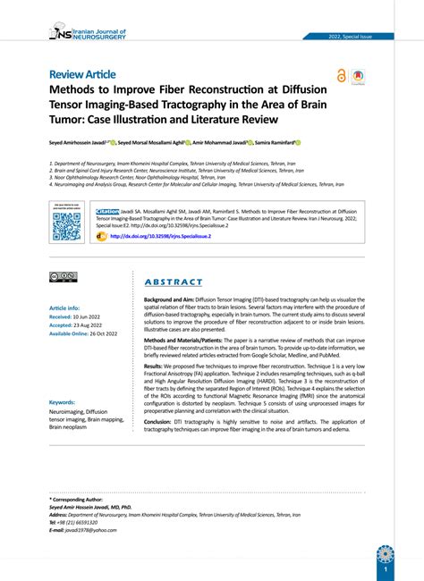 Pdf Methods To Improve Fiber Reconstruction At Dti Based Tractography In The Area Of Brain