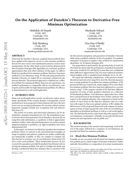 Pdf On The Application Of Danskins Theorem To Derivative Free