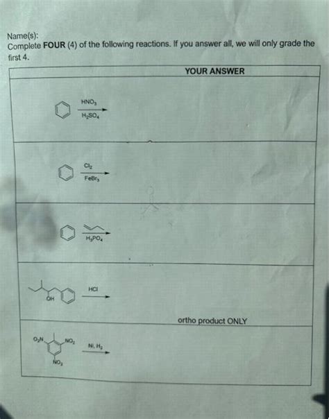 Solved Name S Complete FOUR 4 Of The Following Chegg Com