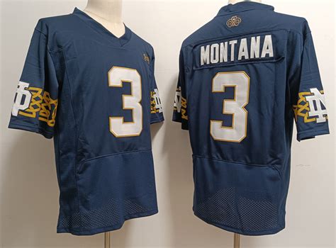 Mens Notre Dame Fighting Irish 3 Joe Montana 2023 Navy With Name Aer