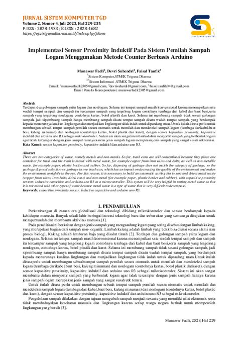 Pdf Implementasi Sensor Proximity Induktif Pada Sistem Pemilah Sampah