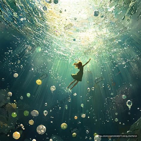 Ai创作图气泡海洋美图 创意水下空间 水下童话世界 浮生于水面 小女孩的海洋梦境 唯美背景唯美人鱼公主 梦幻水底世界 梦幻梦想漂浮创意 海底梦境 梦幻儿童插画超治愈 海洋人物意境 插画海洋馆