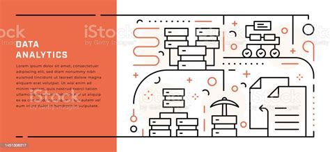 data analytics web banner template with thin line illustrations stock illustration download