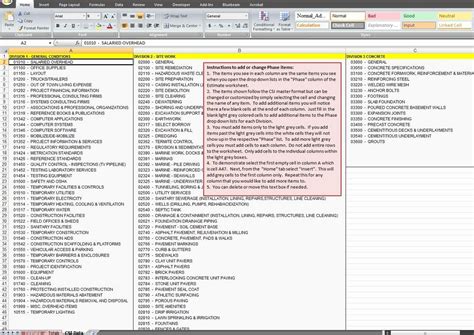 Csi Divisions Excel Spreadsheet For Construction Estimating Spreadsheet