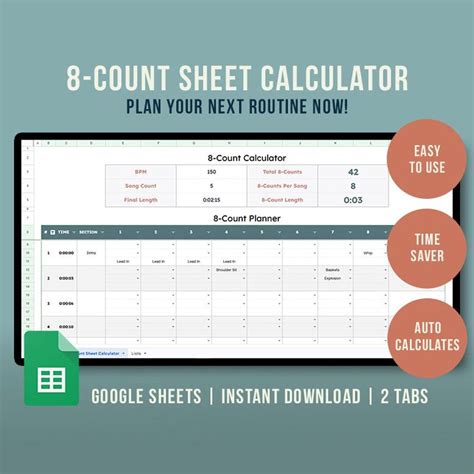 8 Count Sheet Calculator For Cheer And Dance Etsy