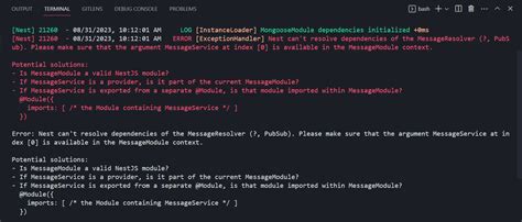 Nest Cant Resolve Dependencies Of The Messageresolver Pubsub