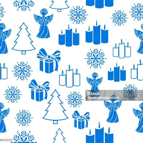 흰색 배경에 메리 크리스마스 블루 요소입니다 Zentangl과 낙서의 요소로 만든 원활한 그래픽 패턴 포장지 일러스트 12월에 대한 스톡 벡터 아트 및 기타 이미지 Istock