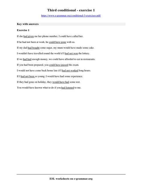 Third Conditional Exercise 1 Key Pdf Pdf