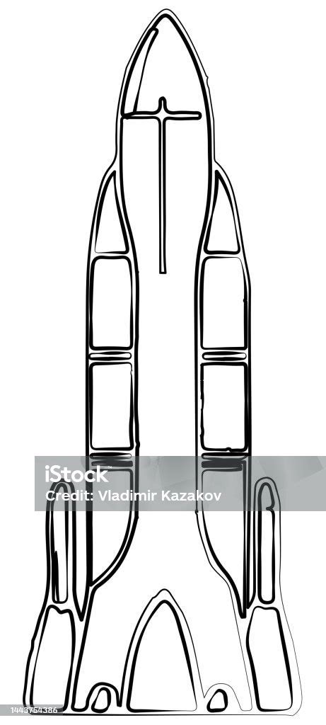 흰색으로 분리된 우주 로켓의 검은색 윤곽선 러프 스케치 스타일 디자인 요소 개념에 대한 스톡 벡터 아트 및 기타 이미지 개념 거친 과학 Istock