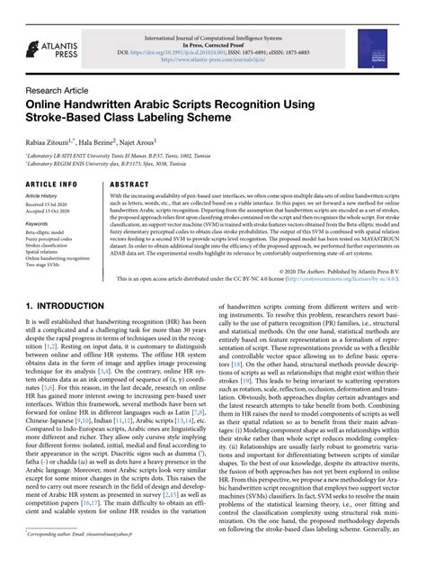 Pdf Online Handwritten Arabic Scripts Recognition Using Stroke Based Class Labeling Scheme
